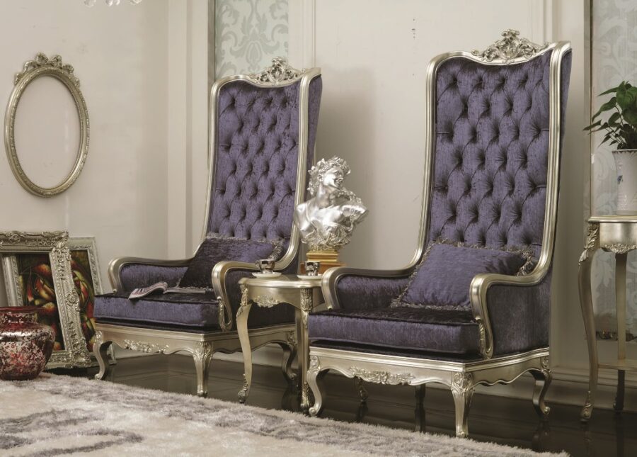 Modern Classy Wooden Wing Chairs Design With Tufted Back.