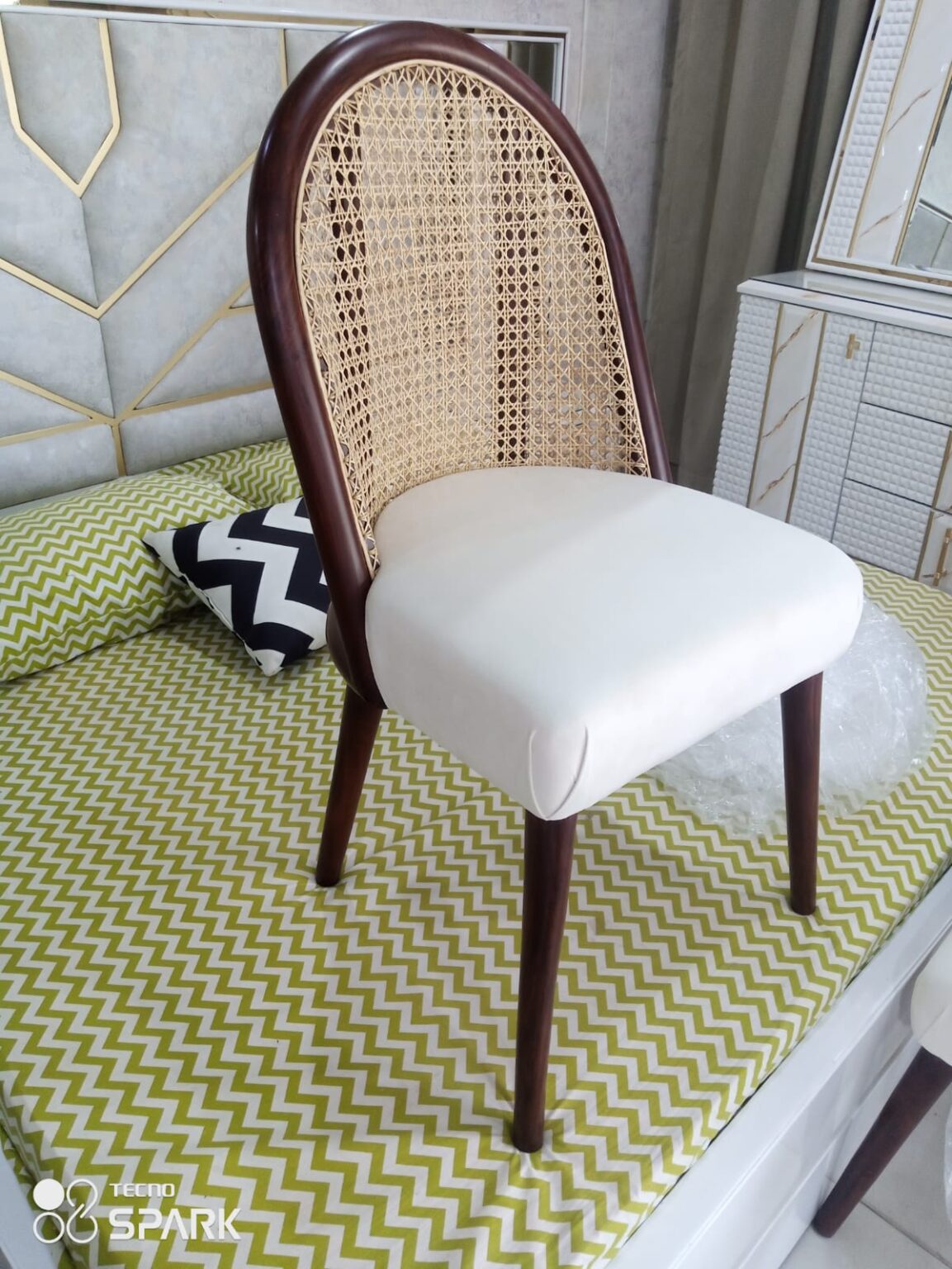 Latest Classy Wooden Dining Chair Design With Rattan Work.