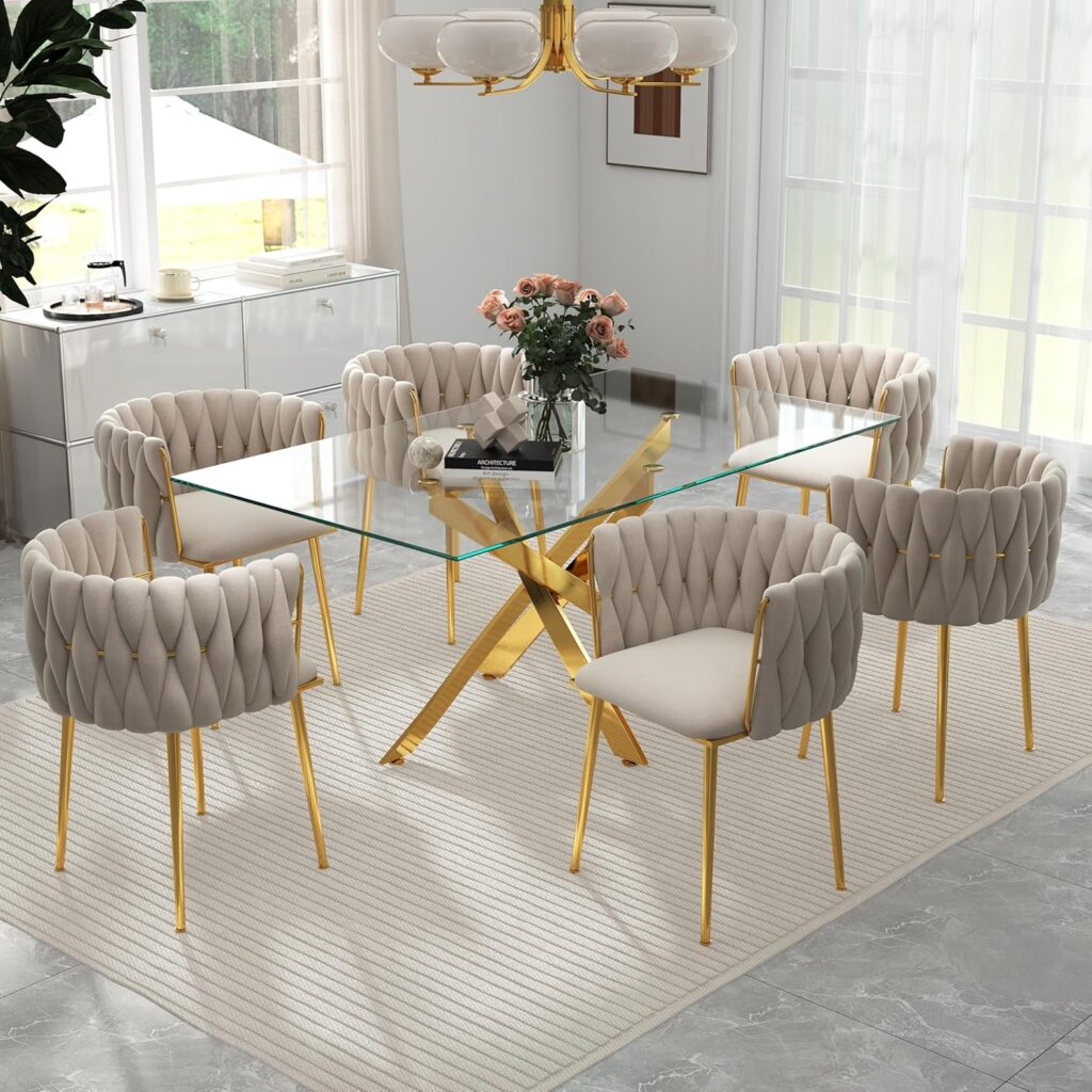 Dining Tables Set With Metal Base & With Glass Top: At Woodc.pk